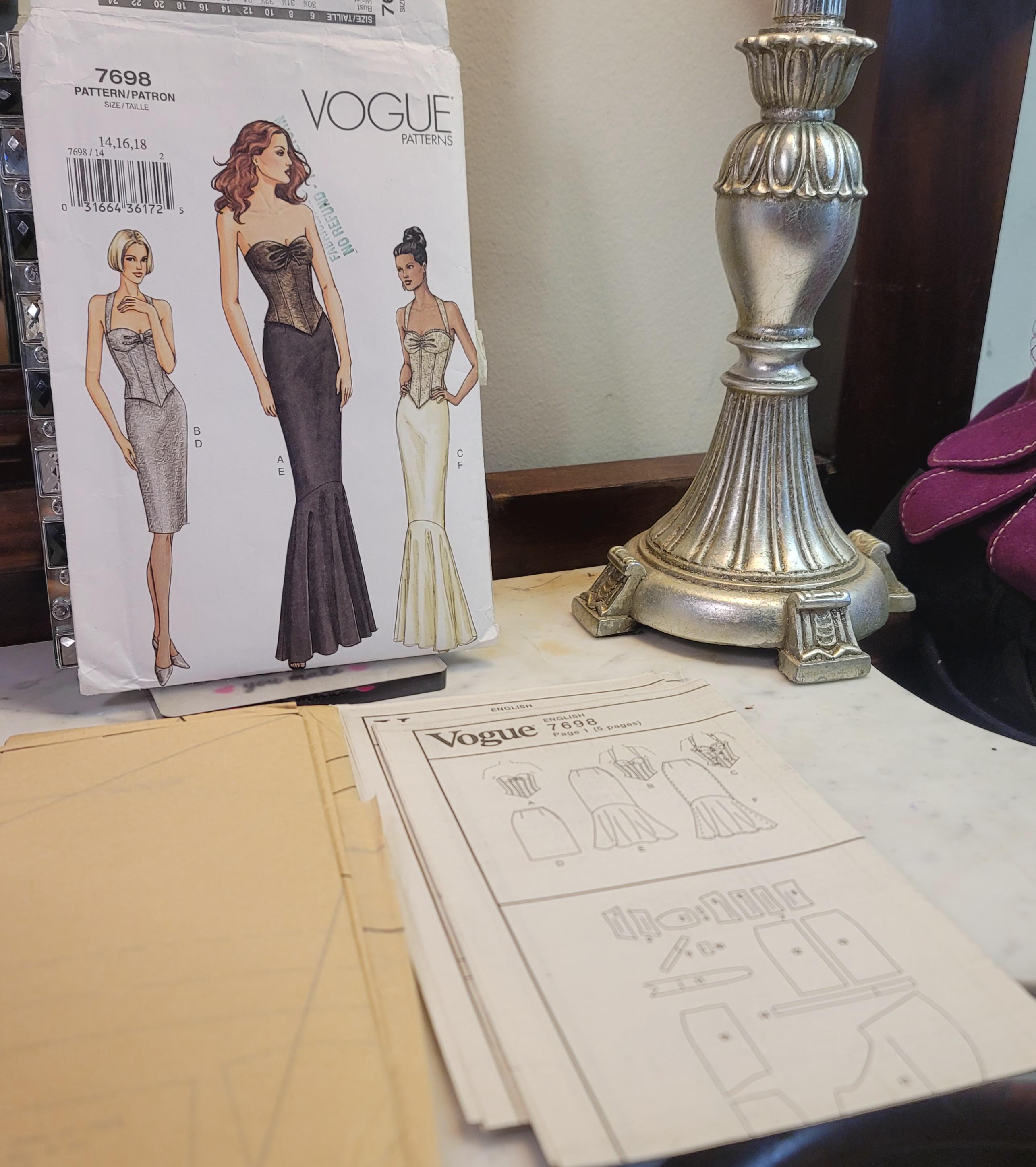 Holiday Formal Gown Pattern – Vogue 7698, Strapless Mermaid Dress, Size ...