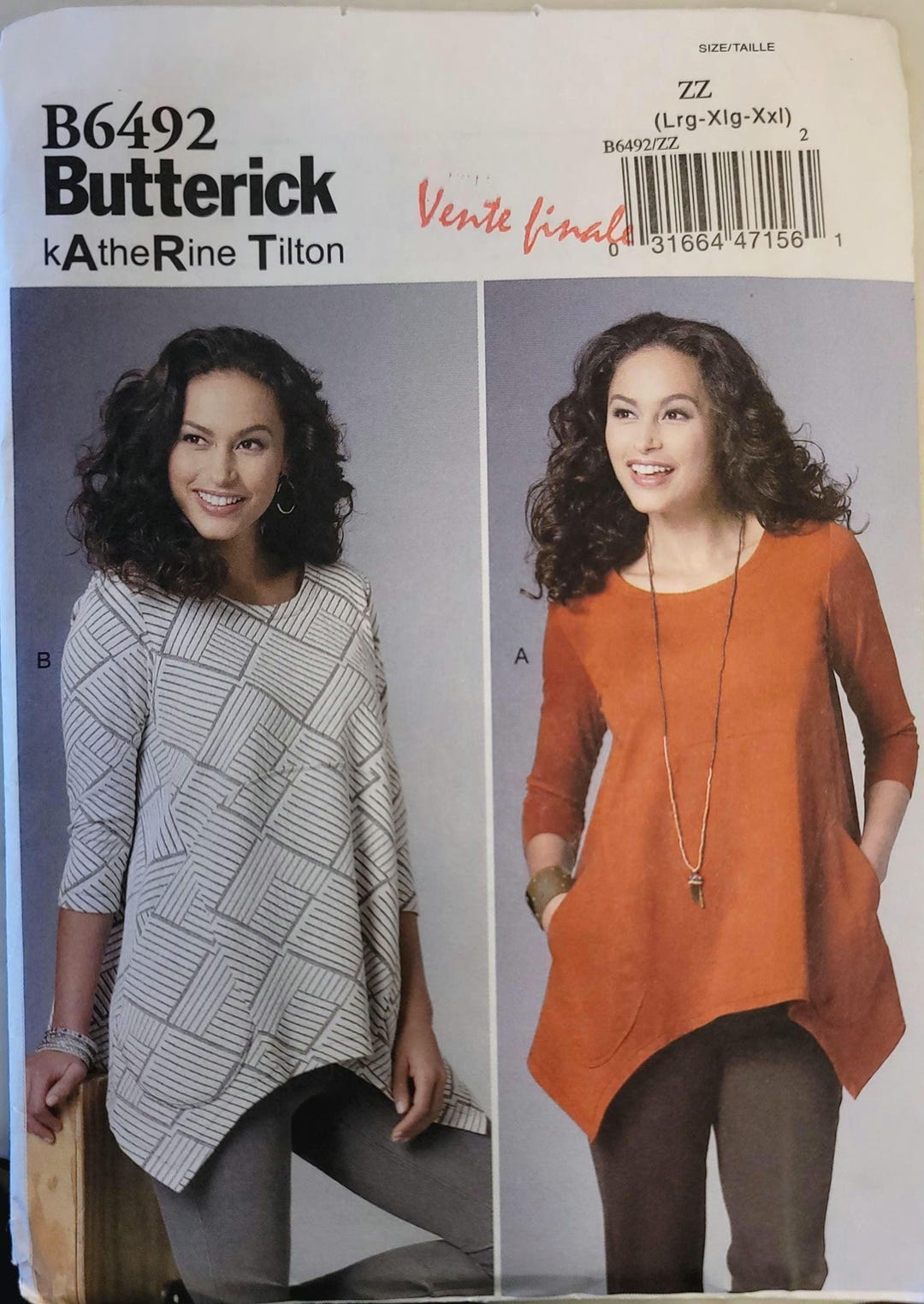 Plus Size Tunic Pattern – Vintage Butterick B6492 Asymmetrical Hem Top ...