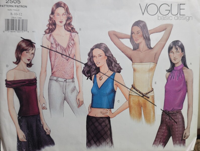 Vintage Y2K Vogue 2505 Sewing Pattern – Misses Pullover Tops, Early ...