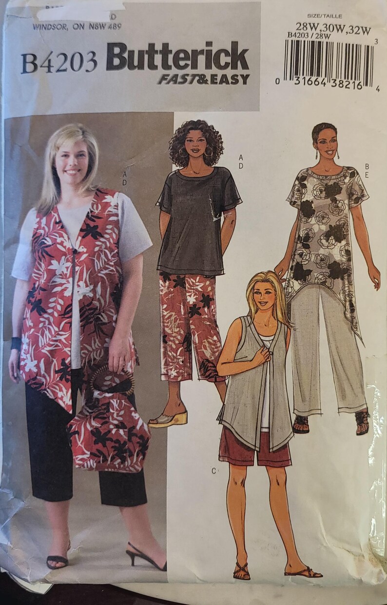 Plus Size Top Pants Sewing Pattern – Butterick B4203 Set, 28W-32W, PRE ...