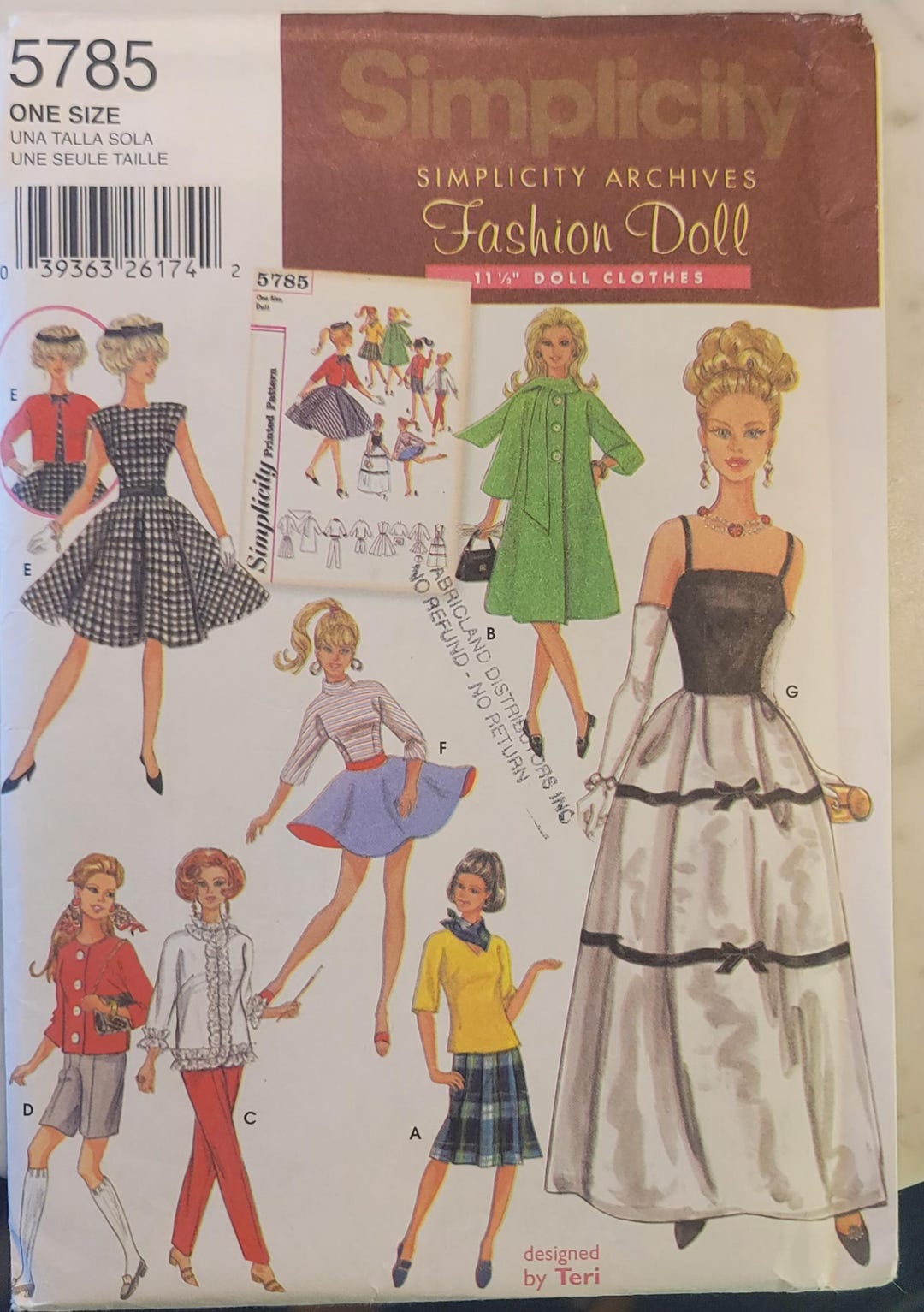 Barbie Doll Clothes Sewing Pattern – Simplicity 5785 Fashion Doll ...