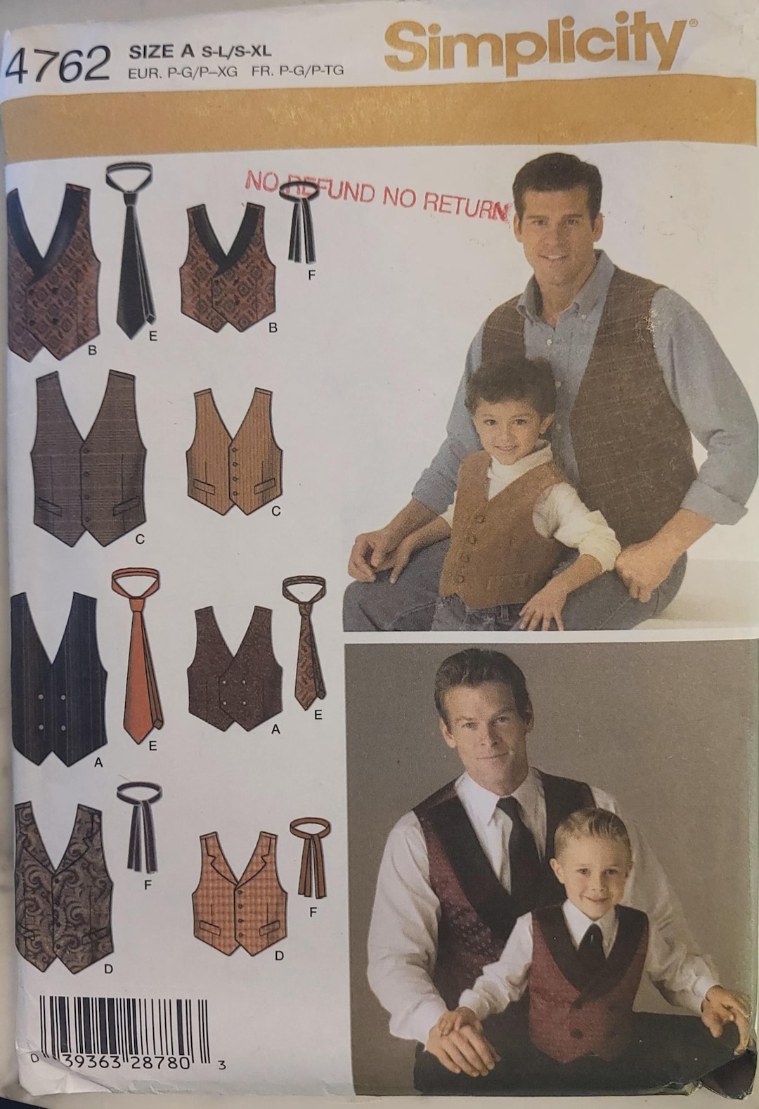 Vintage Simplicity 4762 Sewing Pattern – Mens and Boys Vest Waistcoat S ...