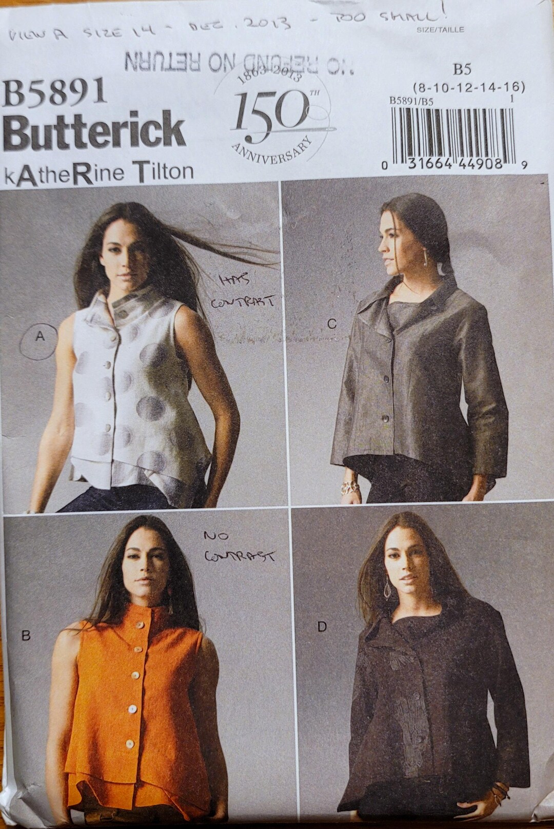 Butterick 5891 Jacket and Vest Sewing Pattern by Katherine Tilton 2013 ...