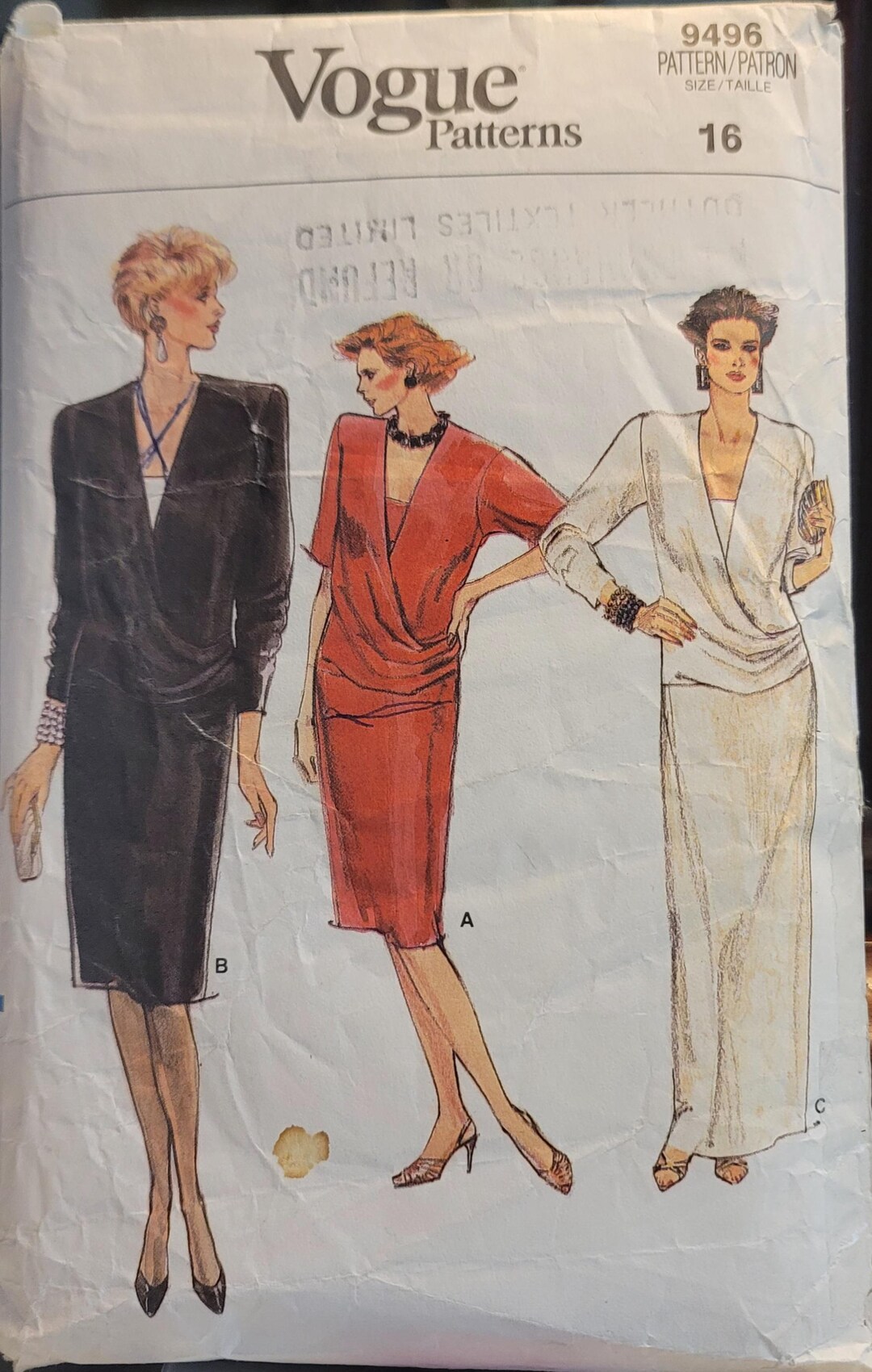 Vogue 9496 Schnittmuster: 1980er Jahre Abendkleid, Cocktailkleid, Größe ...