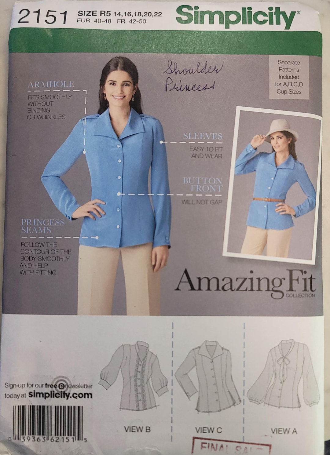 Button Front Blouse Pattern – Vintage Simplicity 2151 Sewing Pattern ...