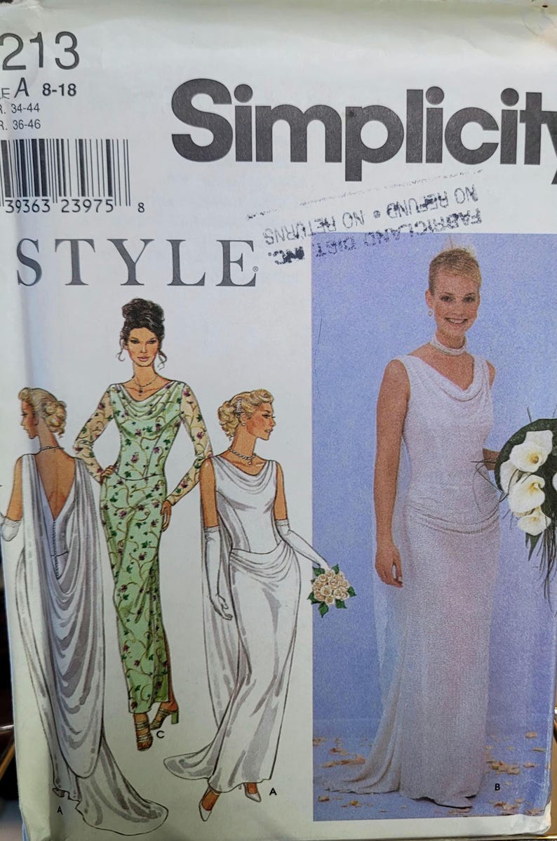 Formal Bridal Gown Pattern – Simplicity 9213 Draped Evening Dress, Size ...