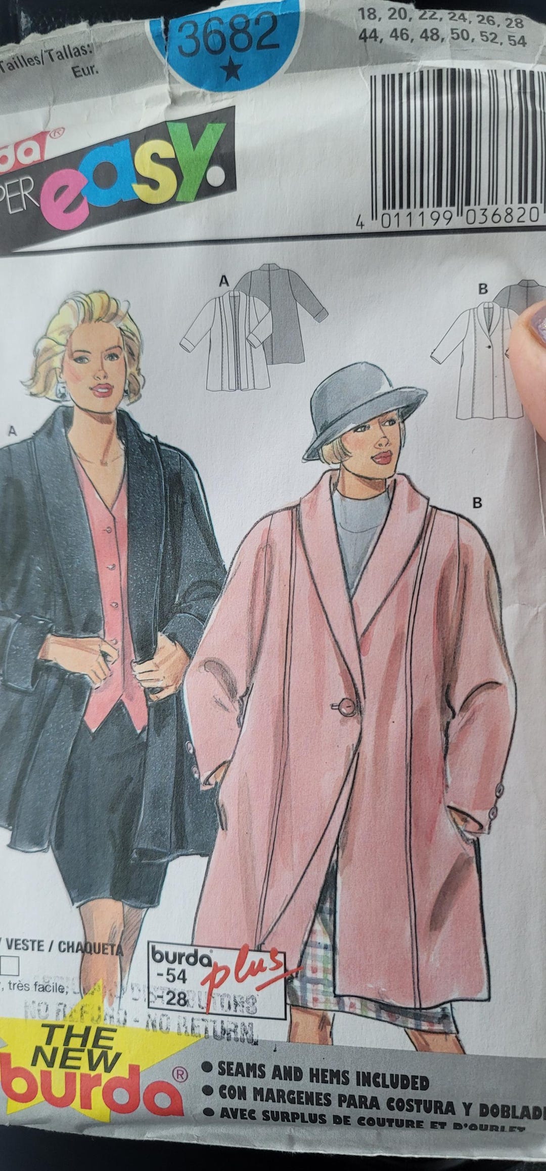 Vintage Burda Sewing Pattern 3682 – 1980s Oversized Coat Jacket – Plus ...