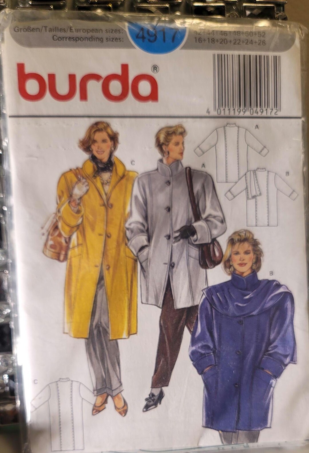 Vintage Burda Coat Sewing Pattern 4917: Women's Oversized Raglan Sleeve ...