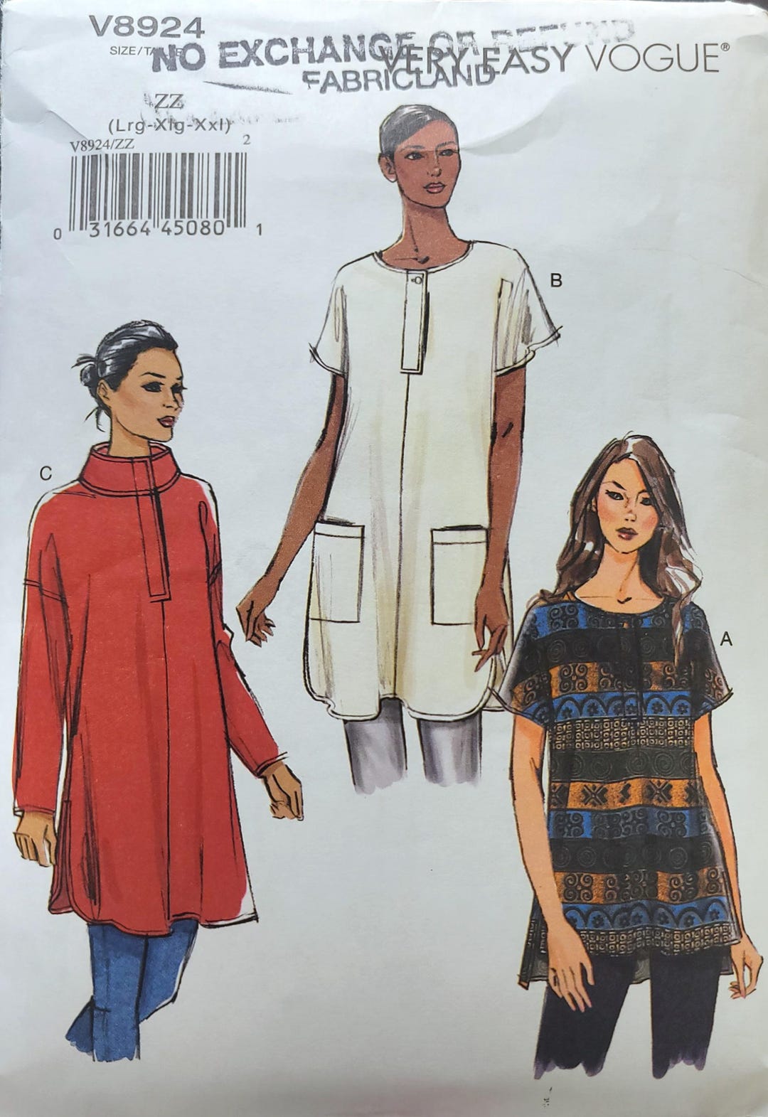 Vogue 8924 Sewing Pattern – Easy Vogue Tunic Top, Modern Loose Fit ...