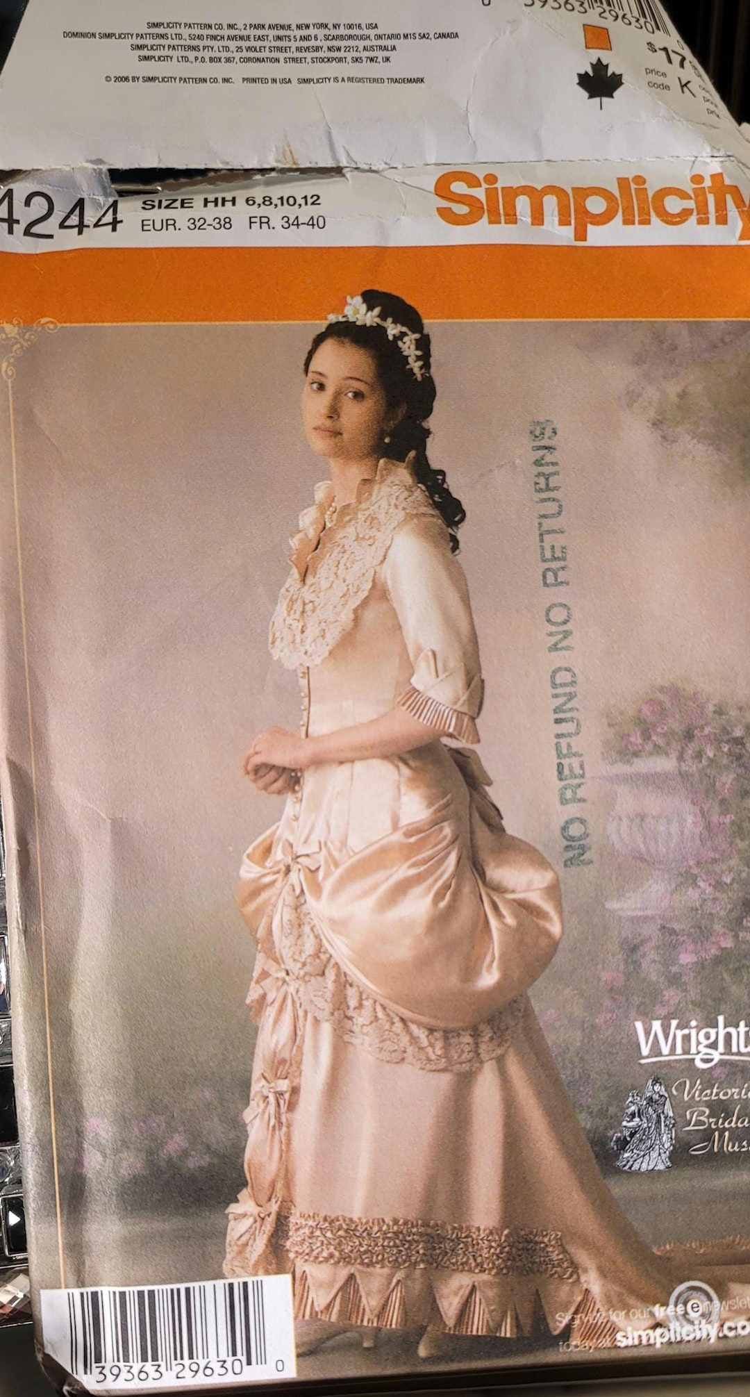 Simplicity 4244 Victorian Bridal Gown Pattern – Size 6 8 10 12 – Uncut ...