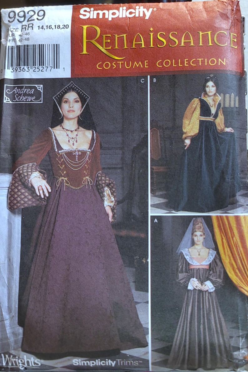 Renaissance Gown Pattern – Simplicity 9929 – (1990s Est.) UNCUT Sizes ...