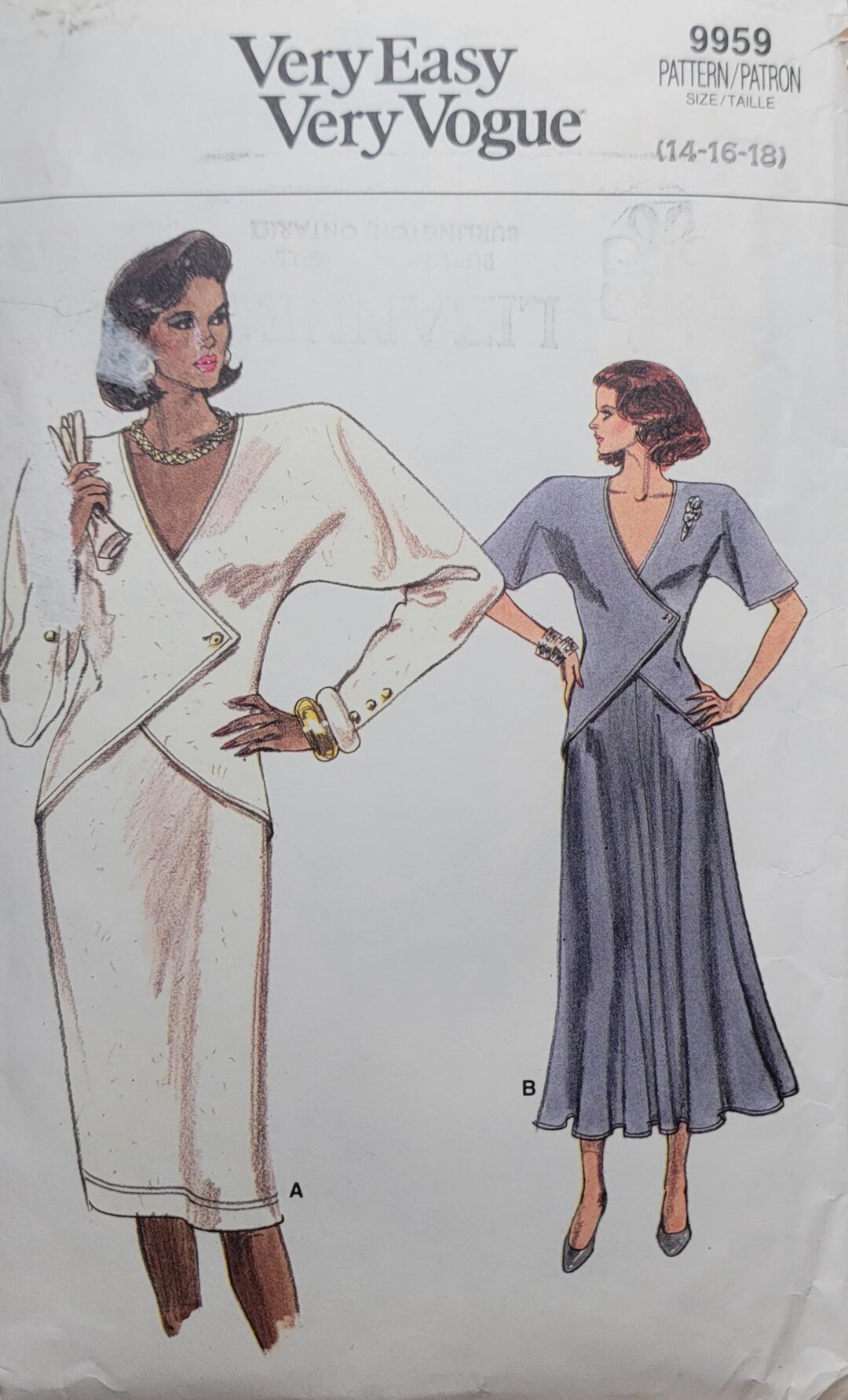 Vintage Vogue 9959 Sewing Pattern – Misses Dress, 1980s, Sizes 14 16 18 ...