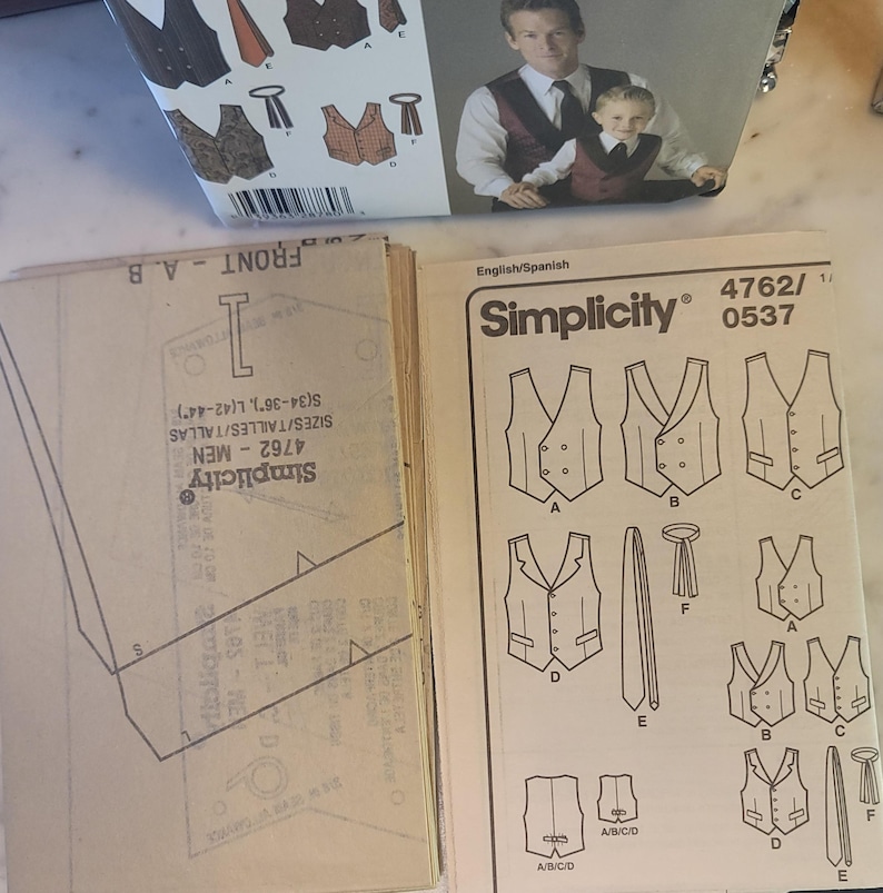 Vintage Simplicity 4762 Sewing Pattern – Mens and Boys Vest Waistcoat S ...
