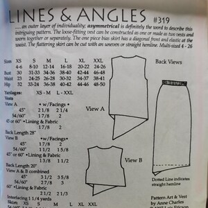 Lines and Angles 319 Sewing Pattern 1997 Asymmetrical Vest Skirt Womens ...