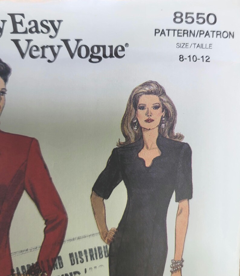 1980s Office Cocktail Dress Pattern – Vogue 8550 Fitted Sheath, Size 8 ...