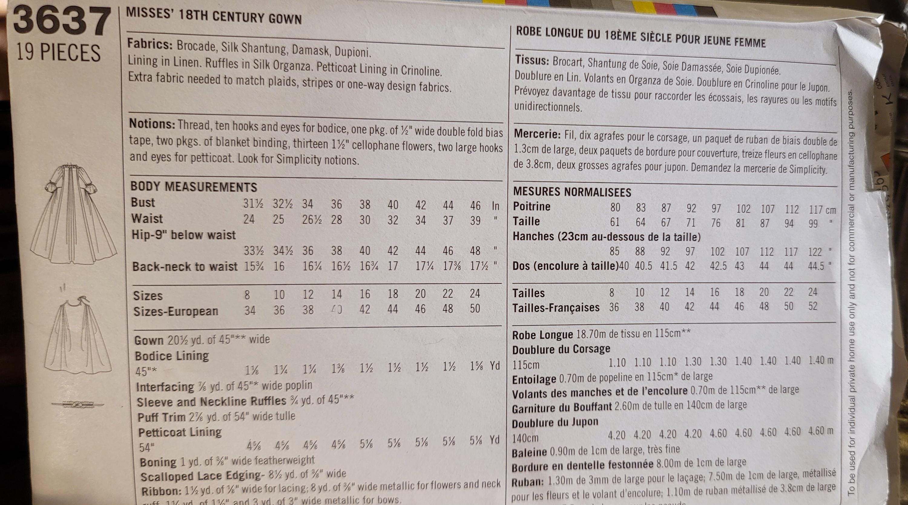 Simplicity 3637 Rococo Gown Sewing Pattern: Uncut Size KK (8-14) Ca ...