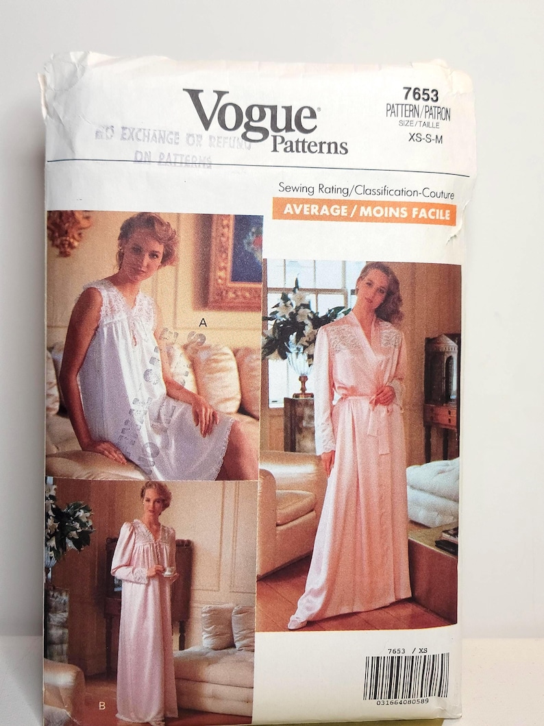 Vogue 7653 1990s Vintage Sewing Pattern Misses Nightgown Peignoir Robe ...