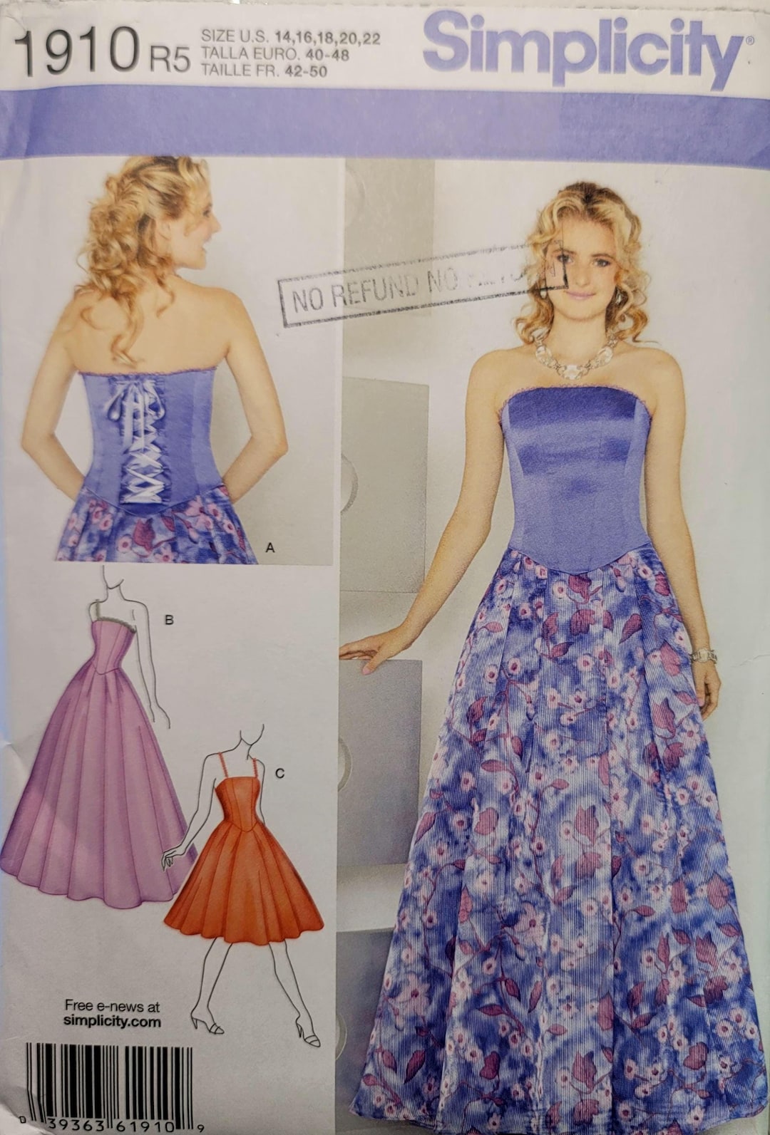 Plus Size Evening Dress Pattern – Simplicity 1910 Strapless Gown ...