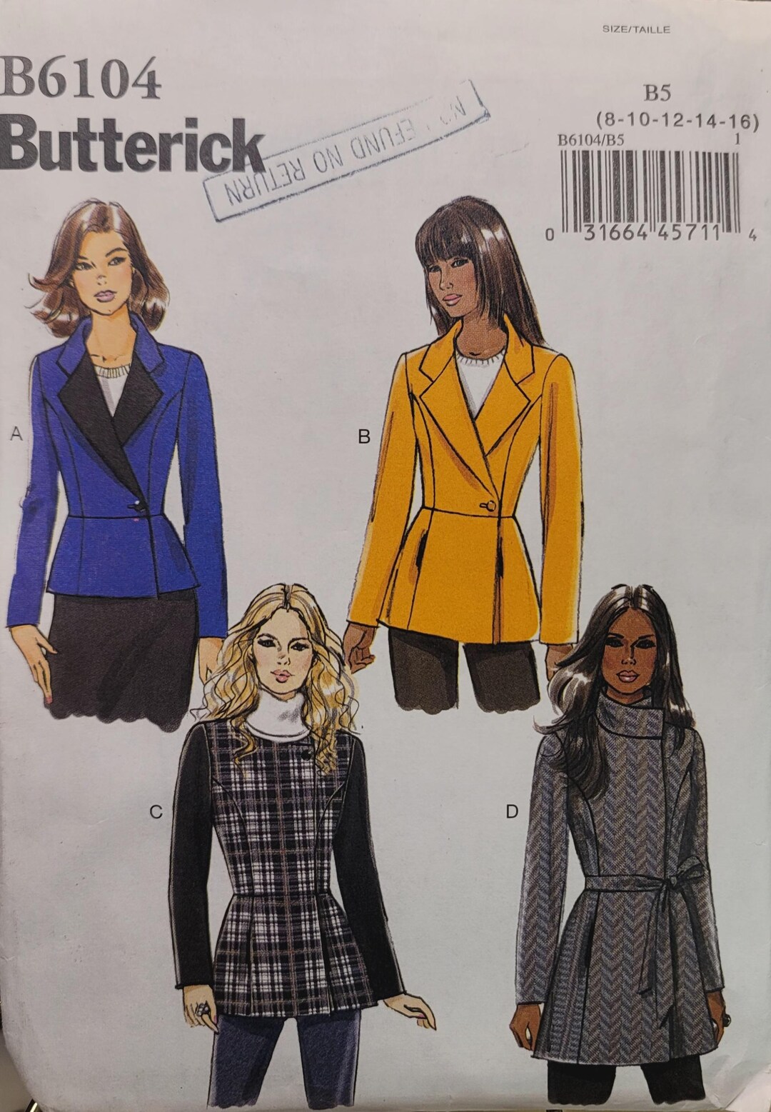 Fitted Jacket and Tunic Sewing Pattern – Vintage Butterick B6104 ...