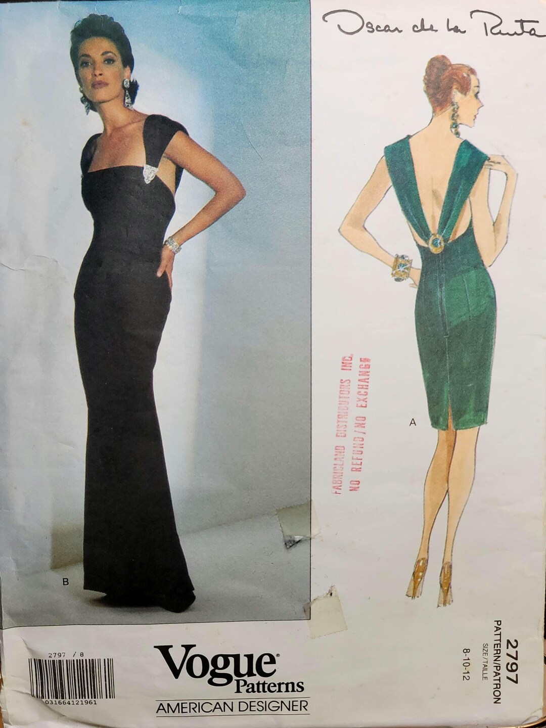 Vogue 2797 Oscar De La Renta Dress Pattern Size 8 10 12 UNCUT 1991 ...