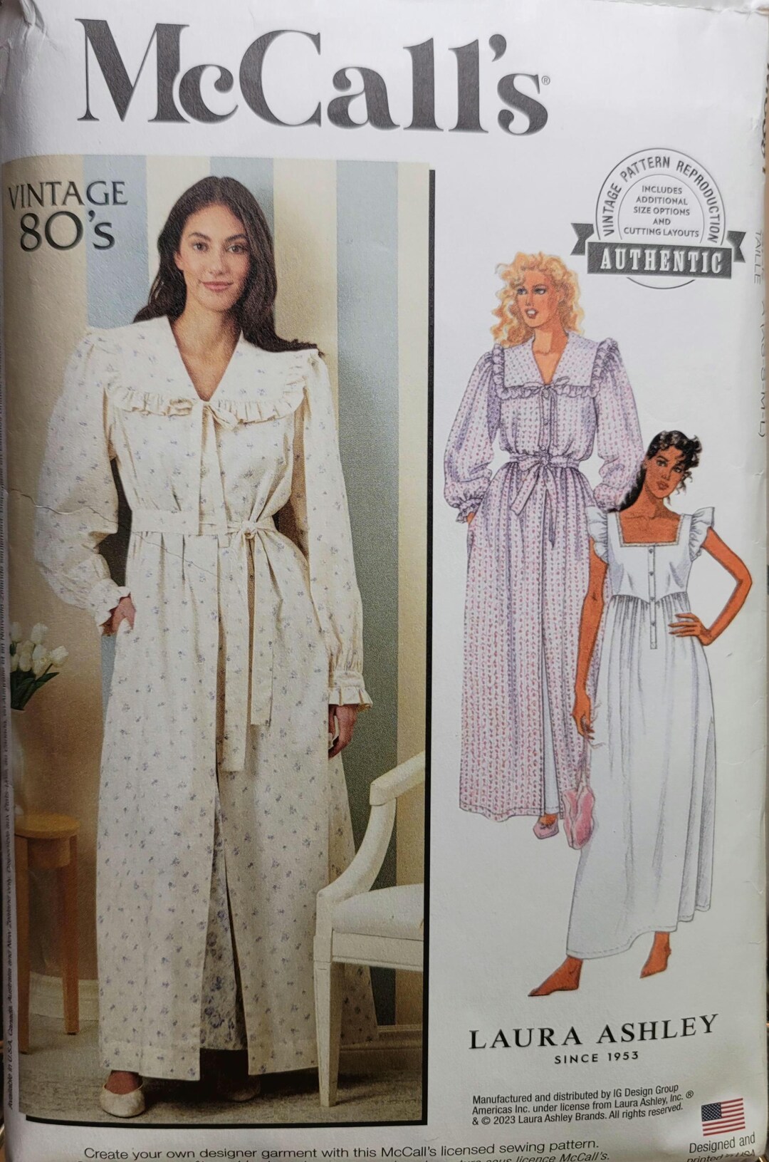 Vintage 80s Mccalls M8381 Sewing Pattern – Laura Ashley Robe Nightgown ...