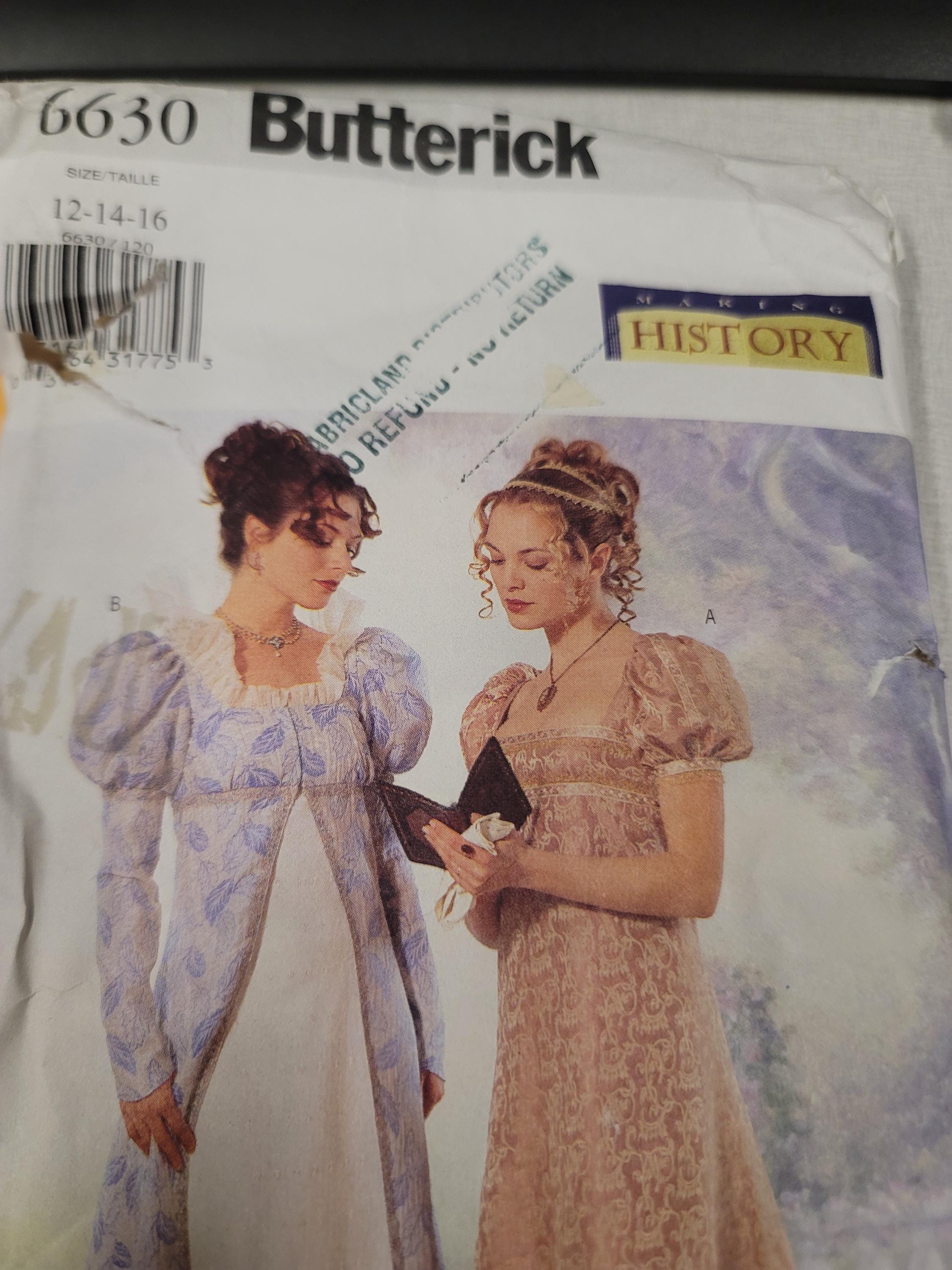Butterick 6630 Misses Regency Empire . Jane Austen Dress. Sewing ...