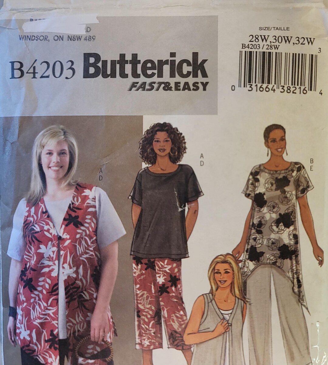 Plus Size Top Pants Sewing Pattern – Butterick B4203 Set, 28W-32W, PRE ...