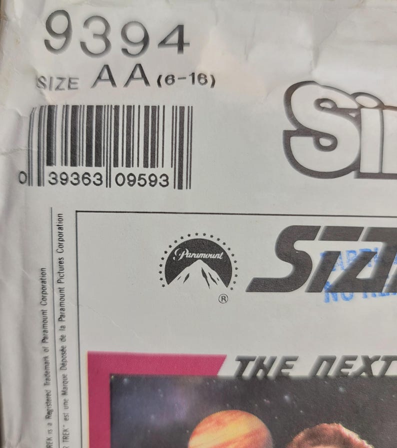 Vintage Simplicity 9394 Sewing Pattern – Star Trek Jumpsuit, 1990s ...