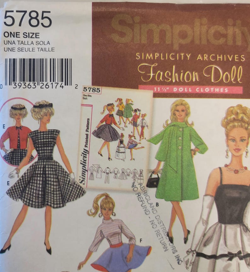 Barbie Doll Clothes Sewing Pattern – Simplicity 5785 Fashion Doll ...
