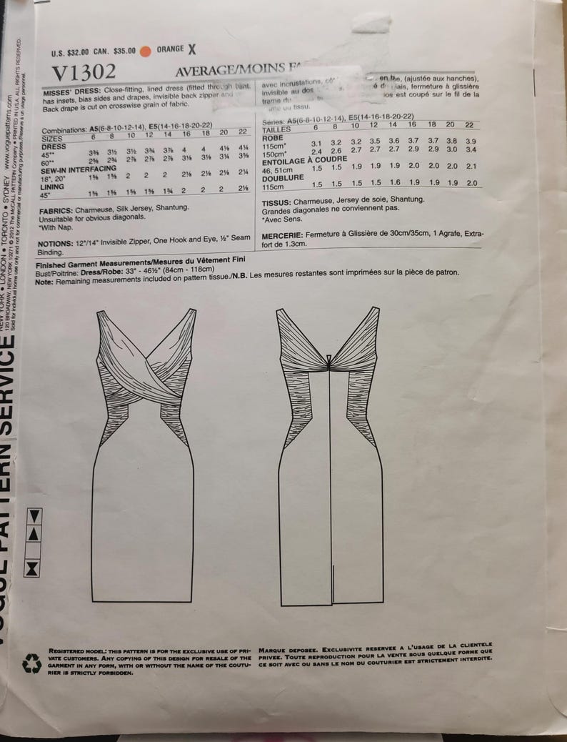 Vogue V1302 Kay Unger Sewing Pattern – Draped Cocktail Dress, 2012 ...