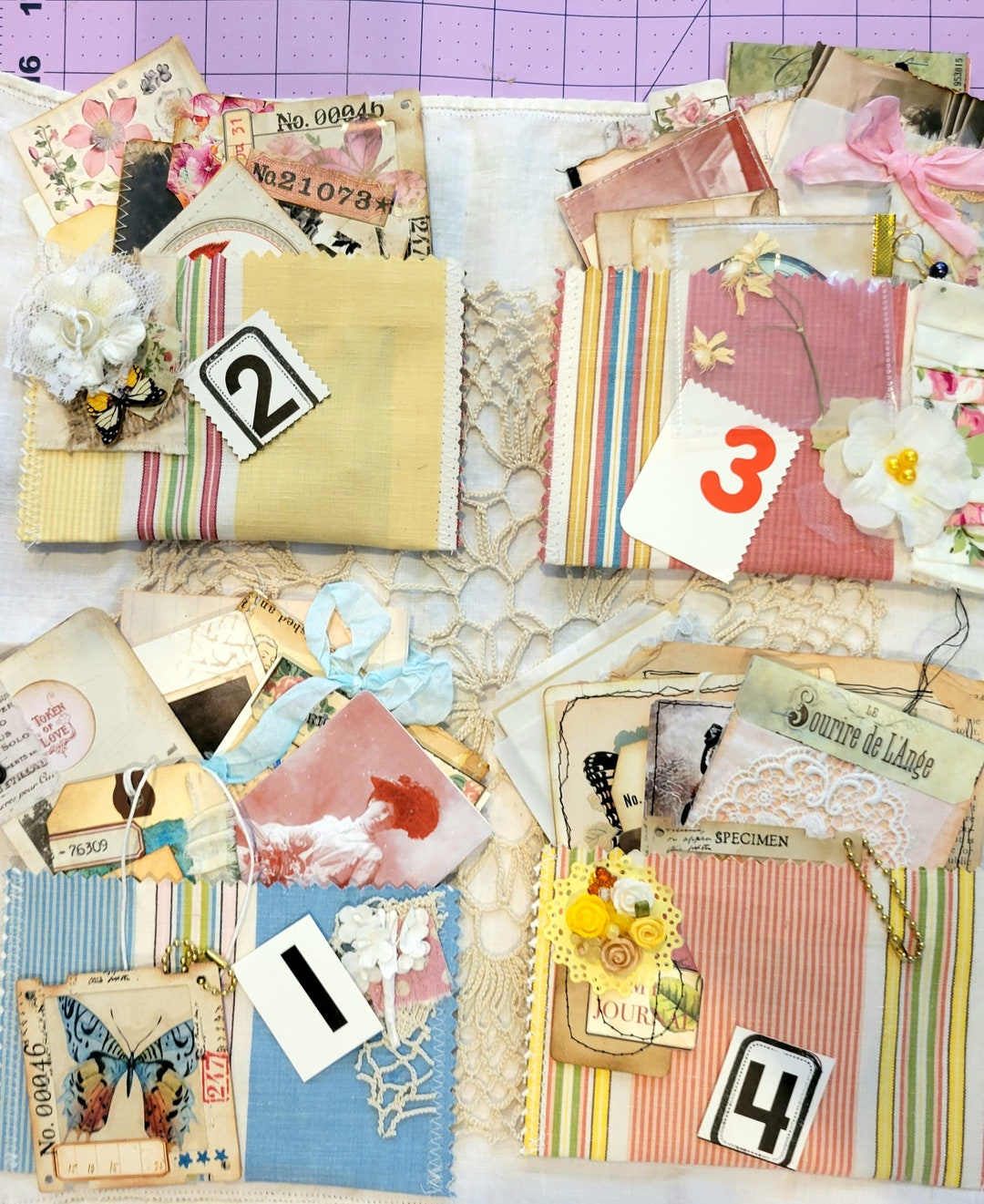 Textile Upholstery, Drapery Fabric Pouch Loaded With Eclectic Handmade Ephemera. Great for ...