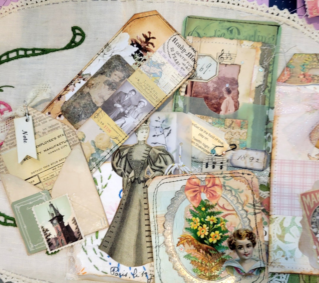 Textile Upholstery, Drapery Fabric Pouch Loaded With Eclectic Handmade Ephemera. Great for ...