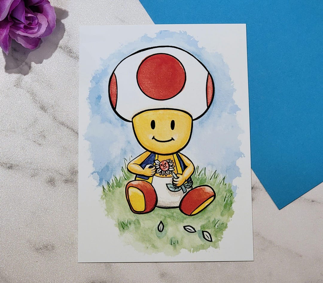 Toad From Mario Watercolour Mini Print - Etsy