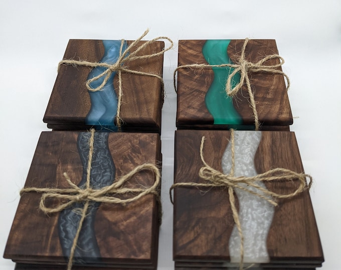 Set of 4 Coaster Dark Wood Walnut EPOXY Coaster House Warming Gift Idea ...