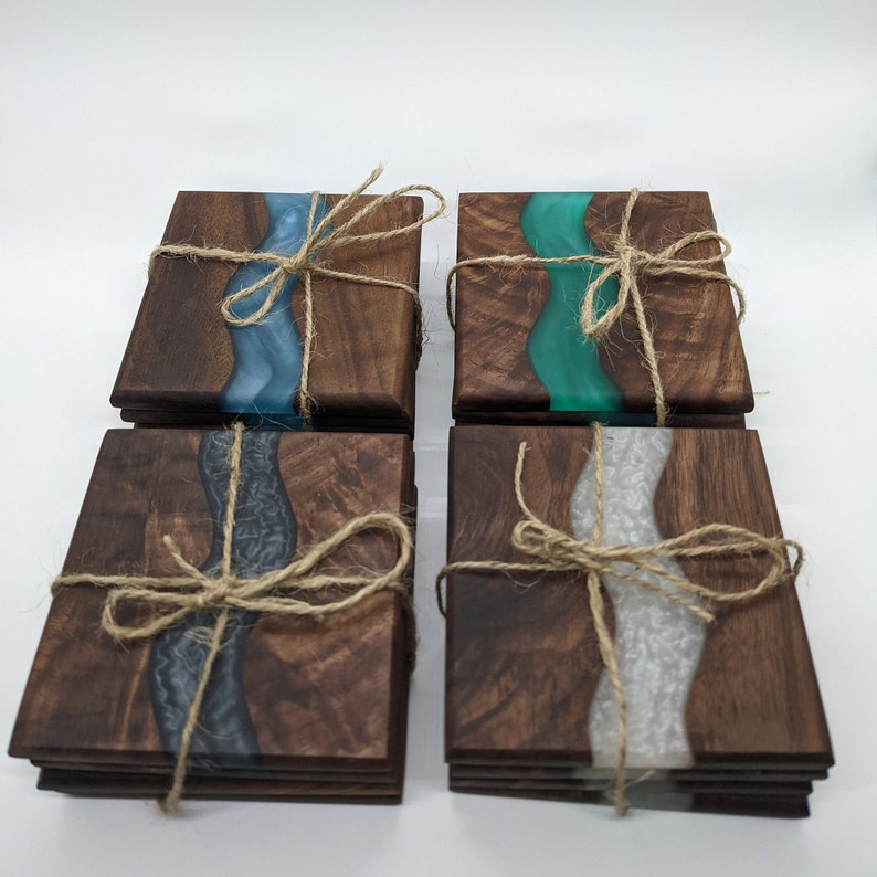 Set of 4 Coaster Dark Wood Walnut EPOXY Coaster House Warming Gift Idea ...