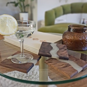 Set of 4 Coaster Dark Wood Walnut EPOXY Coaster House Warming Gift Idea ...