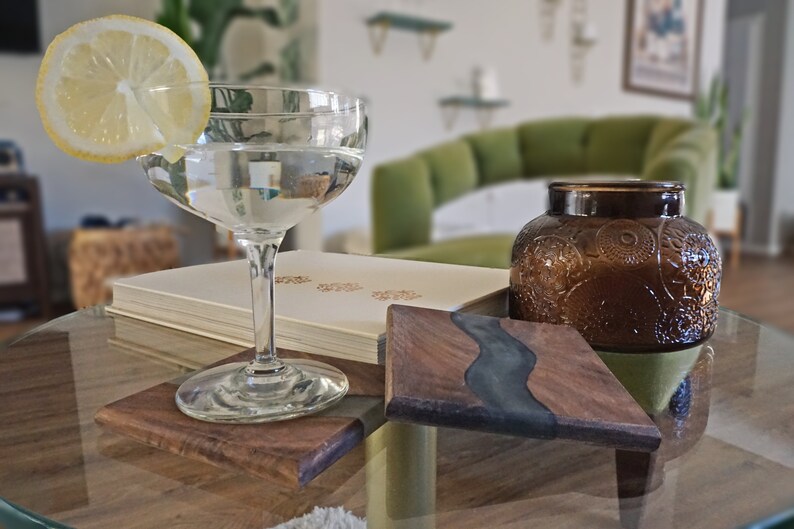 Set of 4 Coaster Dark Wood Walnut EPOXY Coaster House Warming Gift Idea ...