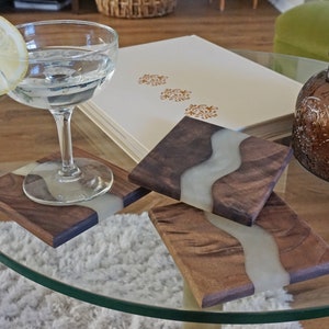 Set of 4 Coaster Dark Wood Walnut EPOXY Coaster House Warming Gift Idea ...