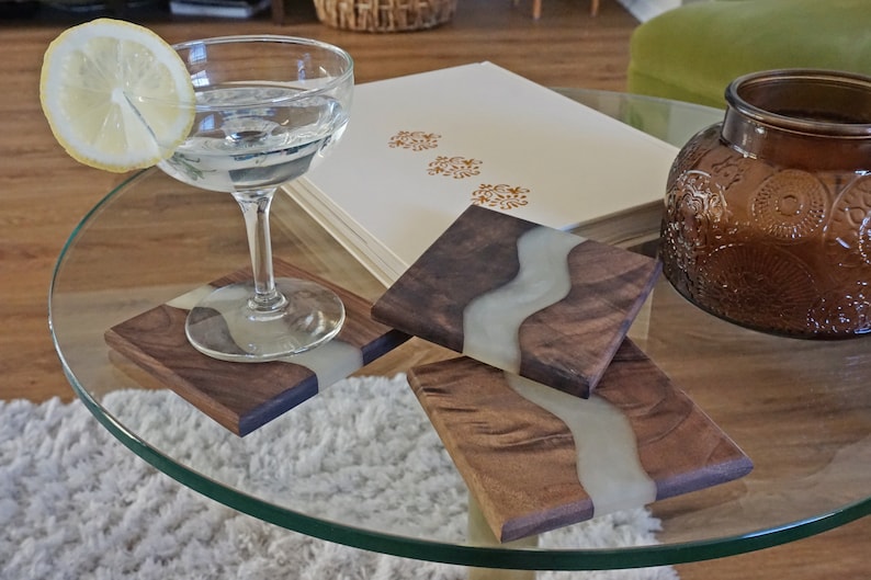 Epoxy Resin Black Walnut River Coasters: Handmade Drink Coasters - Etsy