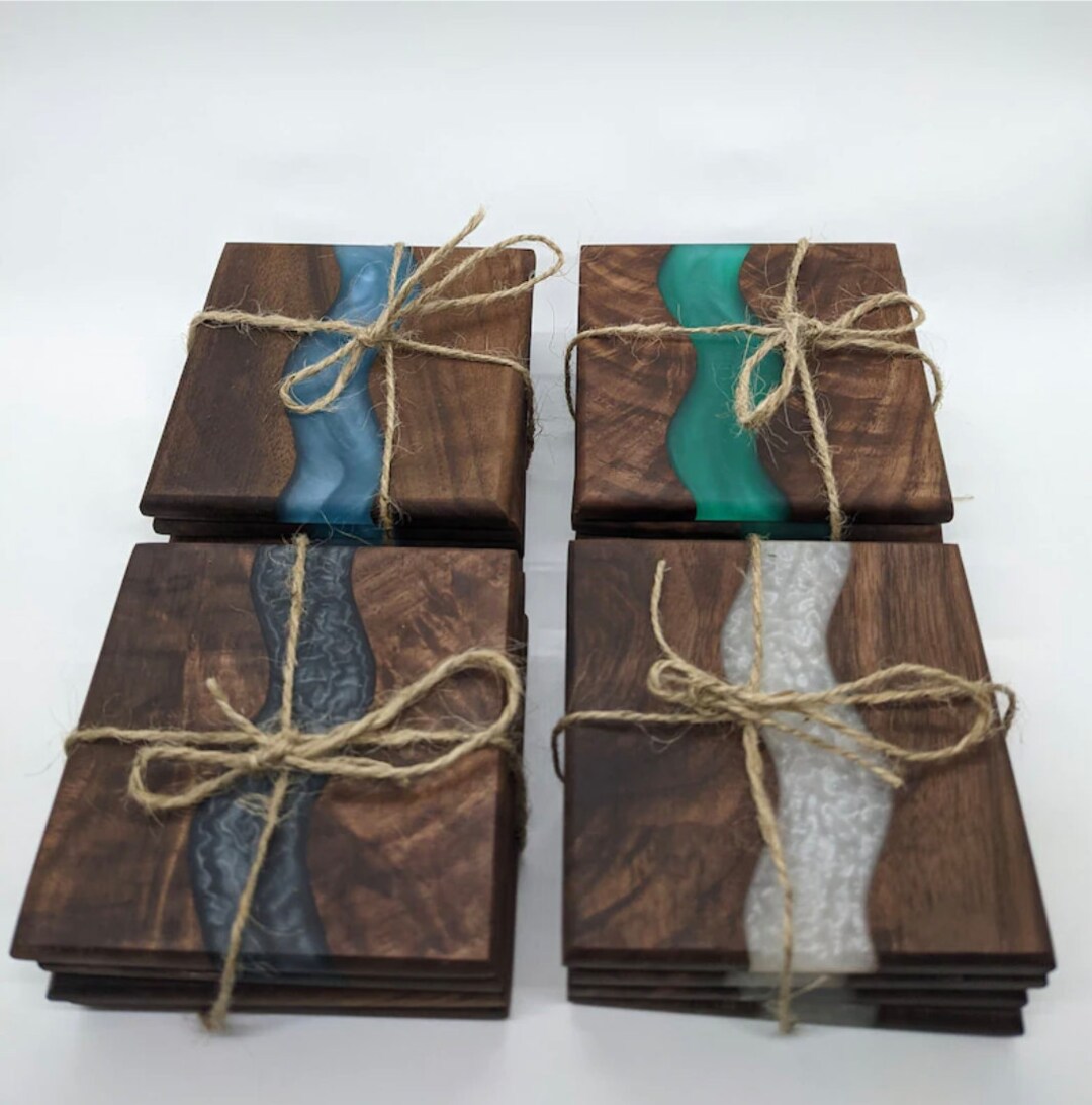Epoxy Resin Black Walnut River Coasters: Handmade Drink Coasters - Etsy