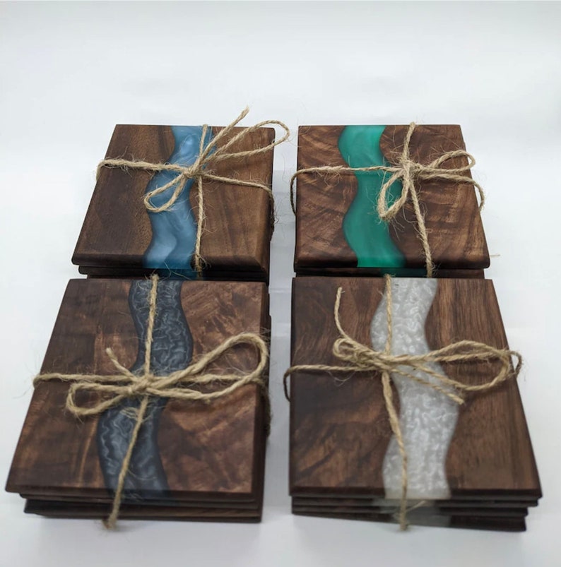 Epoxy Resin Black Walnut River Coasters: Handmade Drink Coasters - Etsy