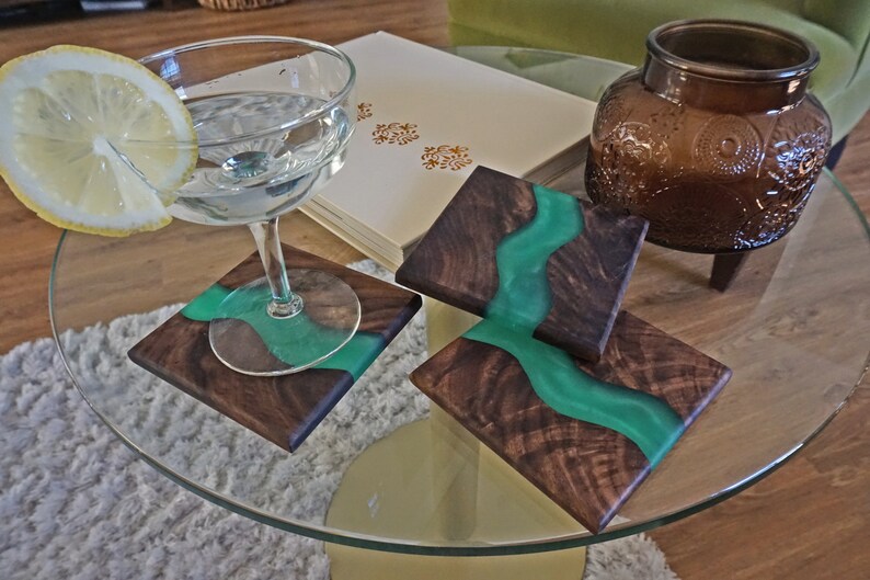 Epoxy Resin Black Walnut River Coasters: Handmade Drink Coasters - Etsy