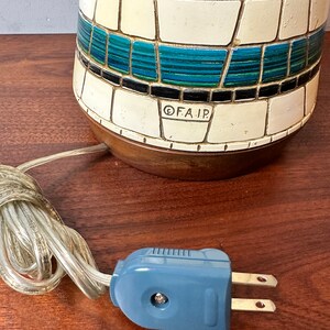 Mid Century Lamp / F.A.I.P. Chalkware Blue Brown Black White / Vintage ...