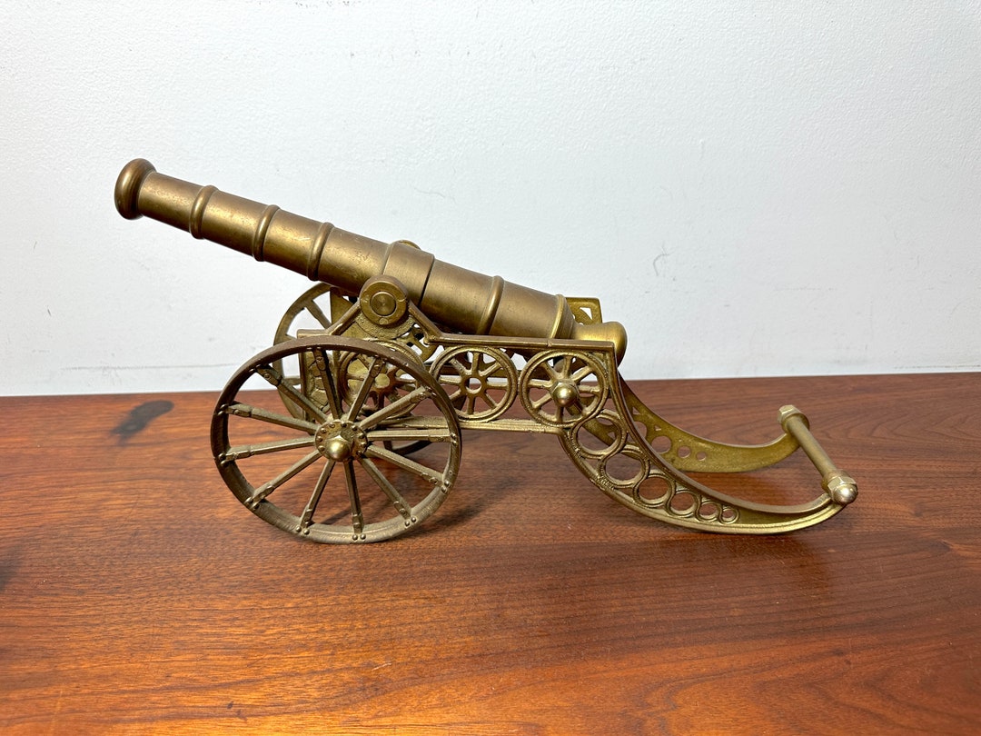 Vintage Brass Cannon Sculpture / Mid Century Vintage Boho MCM / Rolling ...