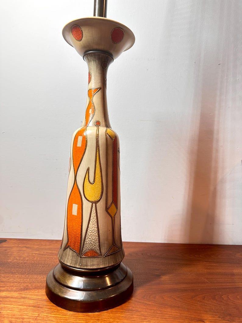 Mid Century Modern Ceramic Hourglass Lamp: Orange, Yellow & Beige - Etsy