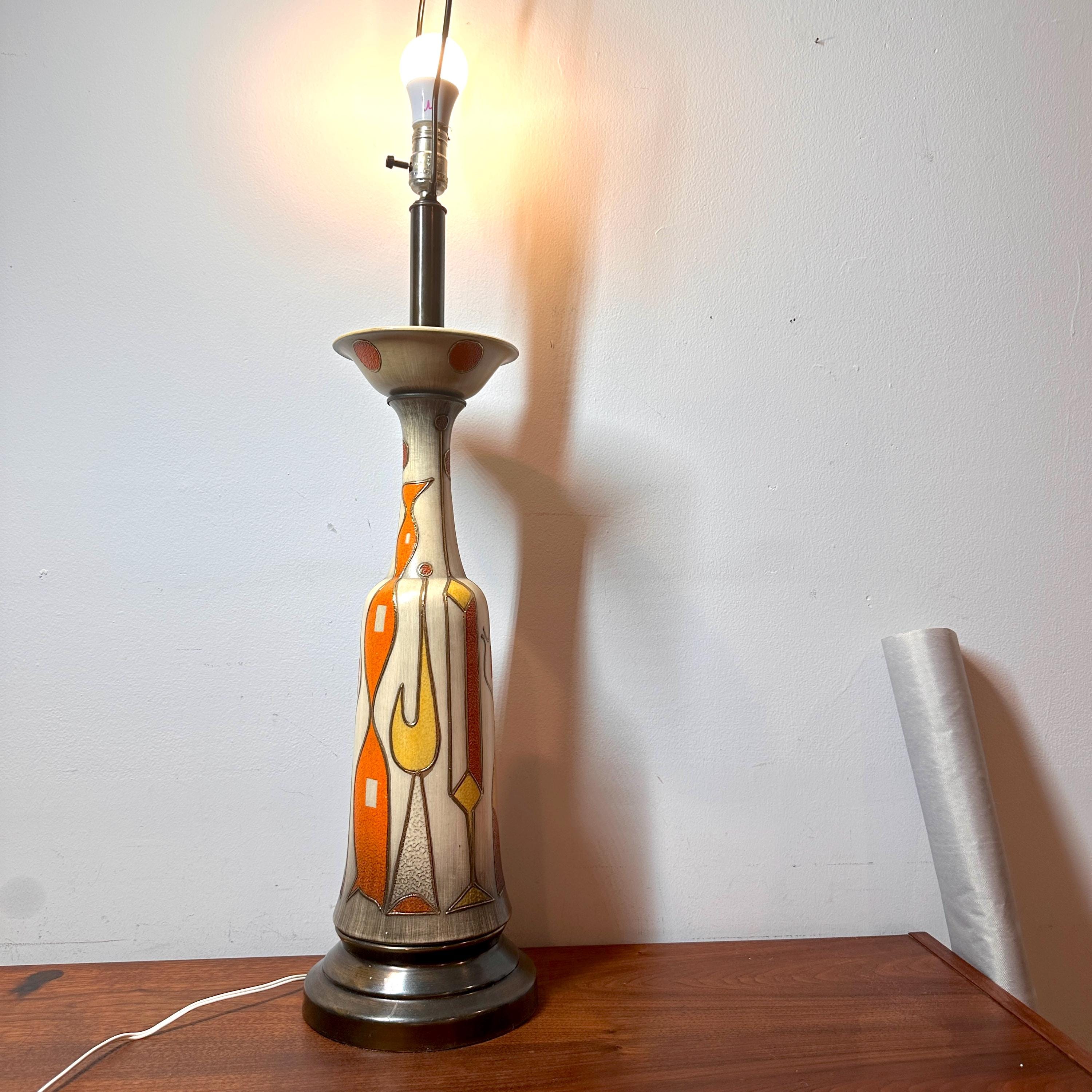 Mid Century Modern Ceramic Hourglass Lamp: Orange, Yellow & Beige - Etsy