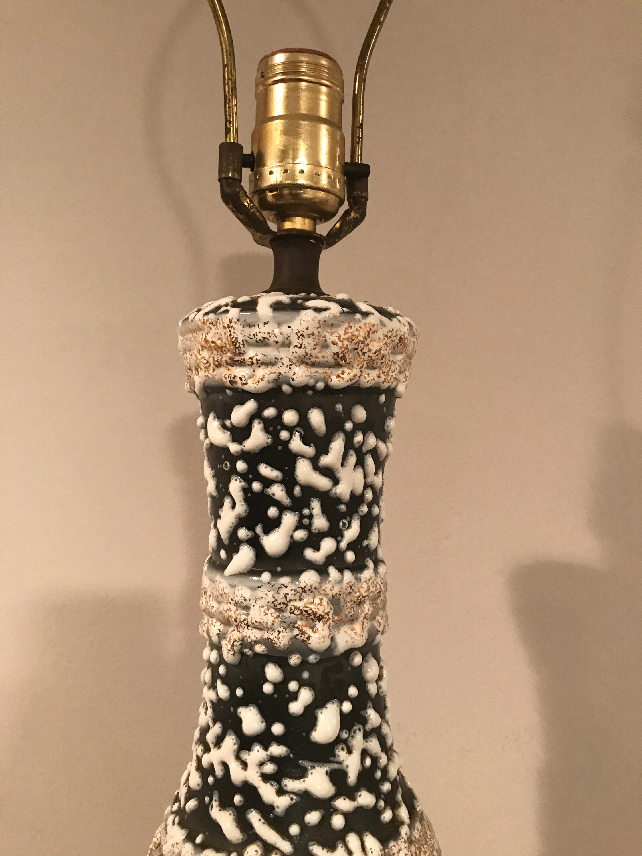 Mid Century Lamp / Black White & Gold Ceramic Splatter Glaze Speckled ...