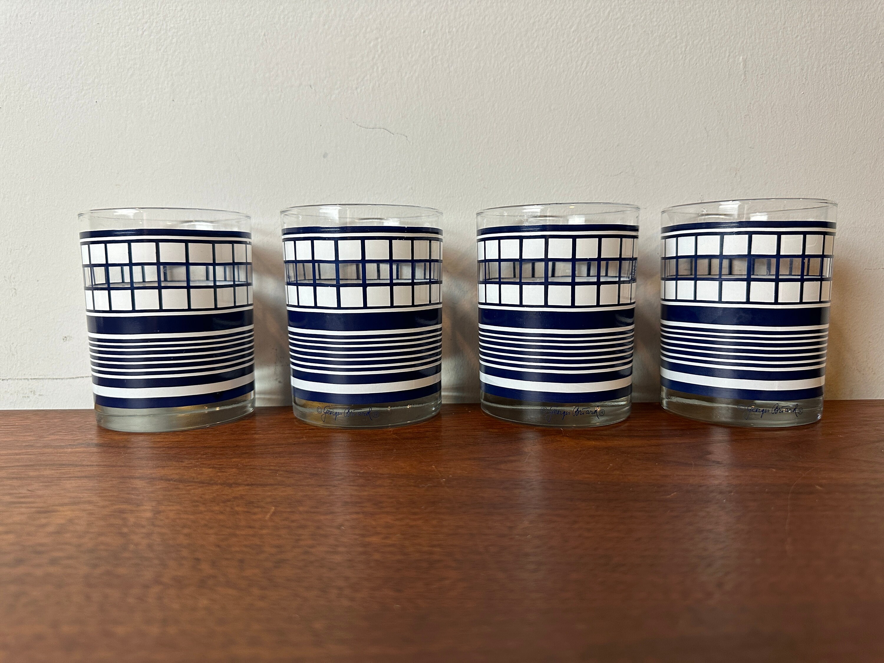 Mid Century Modern Cocktail Glasses / Georges Briard Navy & White ...