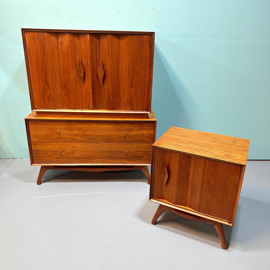 Mid Century Modern Walnut Bedroom Set: Atomic Nightstand & Gentleman's ...