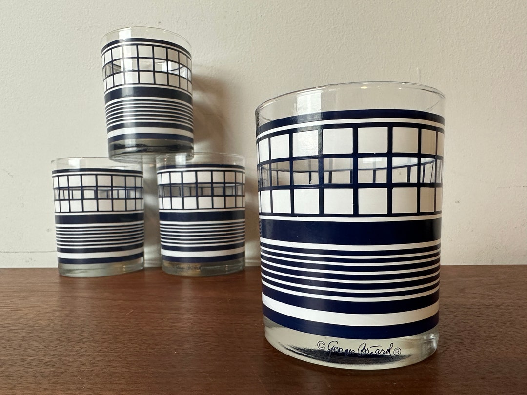 Mid Century Modern Cocktail Glasses / Georges Briard Navy & White ...